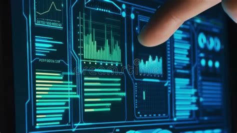 Futuristic Touchscreen Interface With Data Visualization And Interactive Graphs Stock Footage