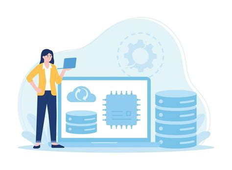 Woman Backup Big Data With Laptop Concept Flat Illustratiuon Vector Art At Vecteezy