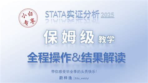 STATA保姆级教学 小白专享 完整纯享版 实证分析全程操作数据下载合并固定效应回归分析稳健性内生性中介调节异质性 蔚