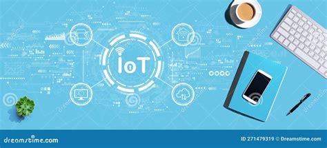 Iot Theme With Computer Keyboard And Office Items Stock Image Image