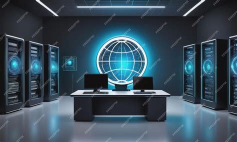 Premium Ai Image Futuristic Computer Lab Illuminates Global Network