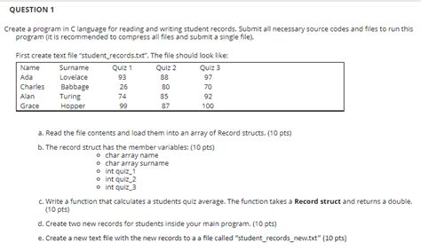 Solved Question 1 Create A Program In Clanguage For Reading