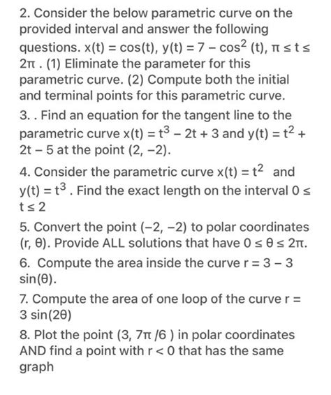 Solved 2 Consider The Below Parametric Curve On The