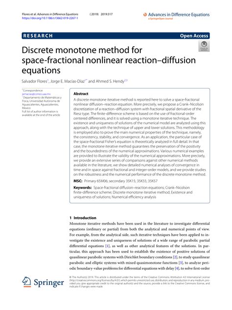 Pdf Discrete Monotone Method For Space Fractional Nonlinear Reaction Diffusion Equations