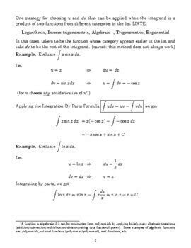 Integration By Parts Lesson Notes AP Calculus Integral Calculus Lecture