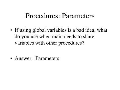 Ppt Procedures Parameters Powerpoint Presentation Free Download