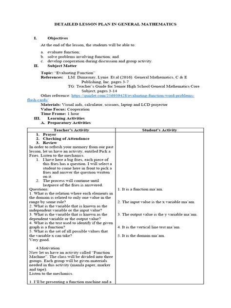 Detailed Lesson Plan In General Mathematics Pdf