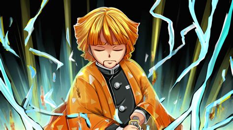 Demon Slayer Zenitsu Agatsuma With Background Of Green And Black