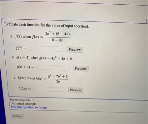 Solved D Evaluate Each Function For The Value Of Input
