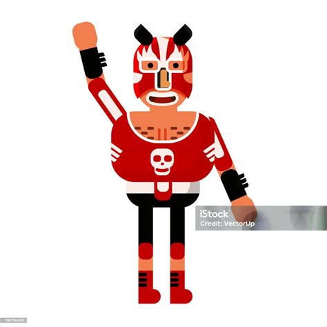 전투기 루차 리브레 멕시코 레슬러 전투 곡예사 캐릭터 벡터 일러스트 편 만화 절연 건강한 생활방식에 대한 스톡 벡터 아트 및