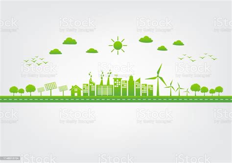 녹색 도시 세계 환경 및 지속 가능한 개발 개념 벡터 일러스트 레이 션 환경 보전에 대한 스톡 벡터 아트 및 기타 이미지