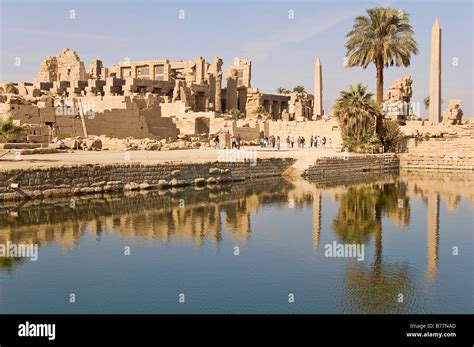 The Sacred Lake With The Karnak Temple Complex Luxor Egypt Africa