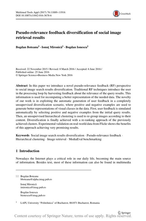 Pseudo Relevance Feedback Diversification Of Social Image Retrieval Results Request Pdf