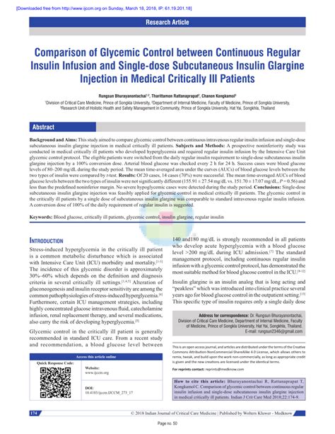 Pdf Comparison Of Glycemic Control Between Continuous Regular Insulin