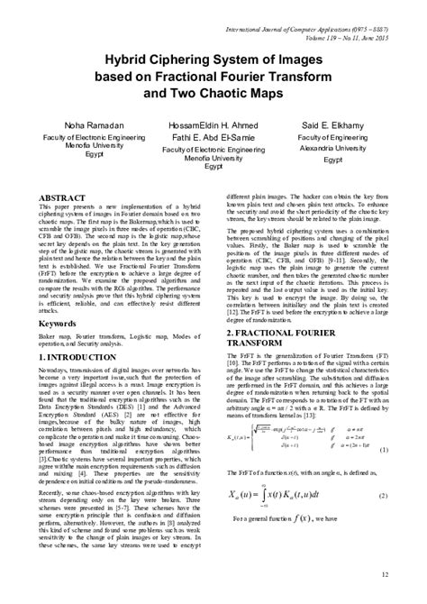 Pdf Hybrid Ciphering System Of Images Based On Fractional Fourier Transform And Two Chaotic Maps