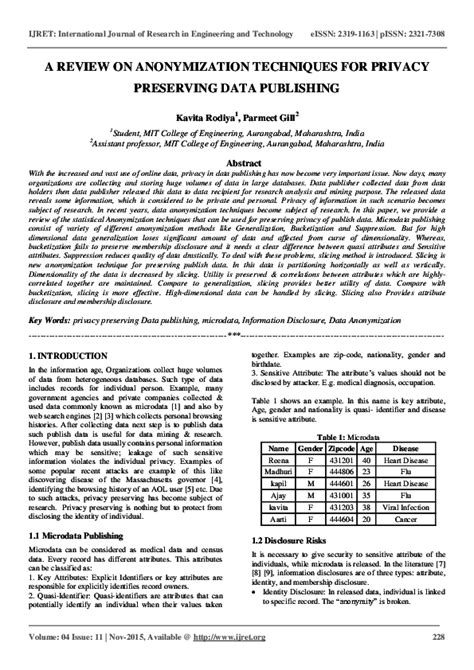 Pdf A Review On Anonymization Techniques For Privacy Preserving Data