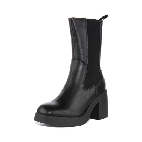 Womens High Chelsea Block Heel Zip Ankle Boot In Black Danpit
