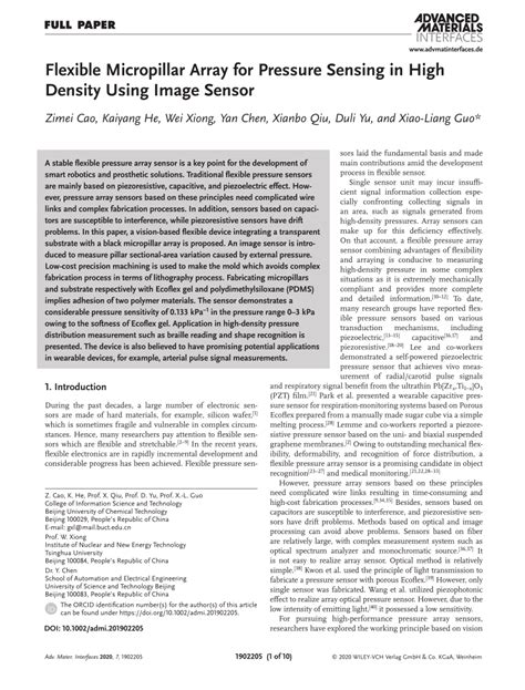 Flexible Micropillar Array For Pressure Sensing In High Density Using Image Sensor