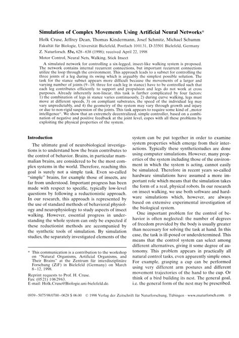 Pdf Simulation Of Complex Movements Using Artificial Neural Networks