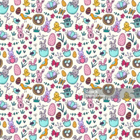 부활절 전통적인 기호 원활한 계란 토끼 버드 나무 나 뭇 가지 바구니 계절에 대한 스톡 벡터 아트 및 기타 이미지 계절 귀여운 기독교 Istock