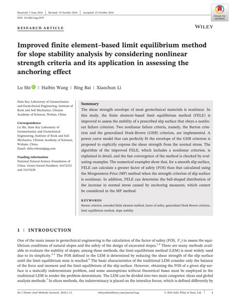 pdf improved finite element based limit equilibrium method for slope