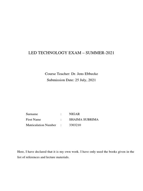 Led Technology Exam Answer Script Pdf Epitaxy Light Emitting Diode