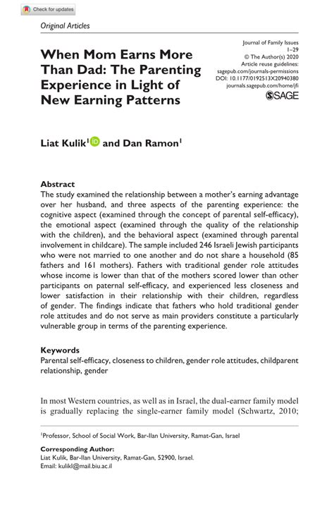 PDF The Impact Of Family Status On Gender Identity And On Sex Typing Of Household Tasks In Israel