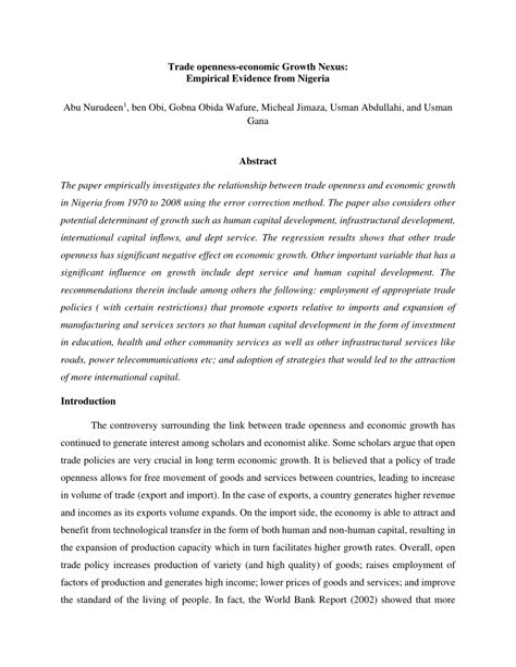 Pdf Trade Openness Economic Growth Nexus Empirical Evidence From Nigeria