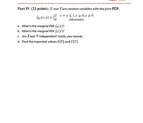 solved part iv 23 points x and y are random variables