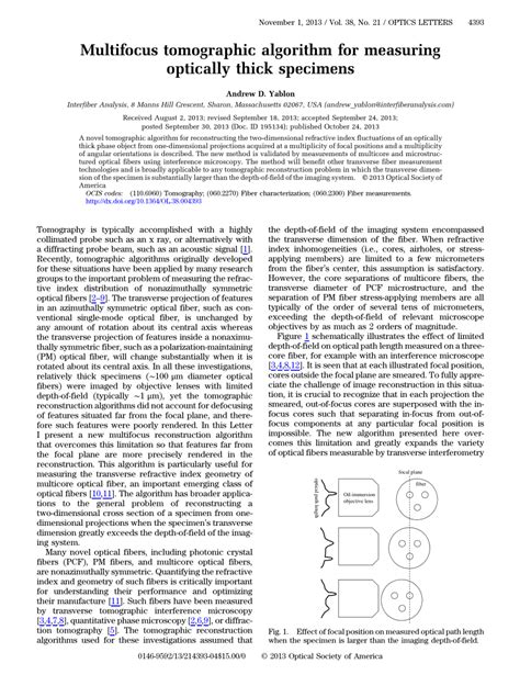 Pdf Multifocus Tomographic Algorithm For Measuring Optically Thick