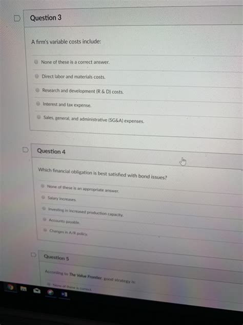 Solved Dquestion 3 A Firms Variable Costs Include None Of
