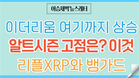 🏆불장 뉴스레터34 알트랠리 언제까지 리플xrp 비트코인 이더리움 Youtube