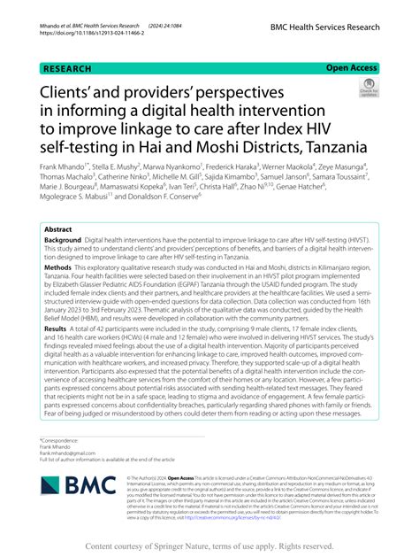 Pdf Clients And Providers Perspectives In Informing A Digital Health Intervention To Improve