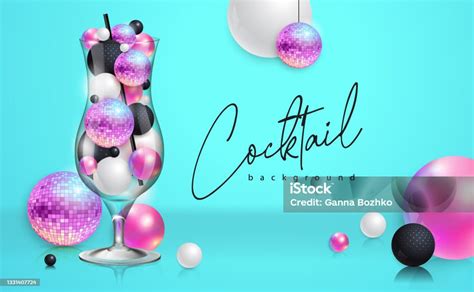 3d 추상구와 핑크 디스코 볼 칵테일 디스코 파티 포스터 칵테일 배경 벡터 일러스트레이션 나이트클럽에 대한 스톡 벡터 아트 및 기타 이미지 Istock