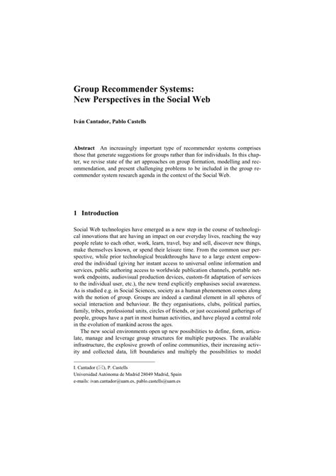 Pdf Group Recommender Systems New Perspectives In The Social Web