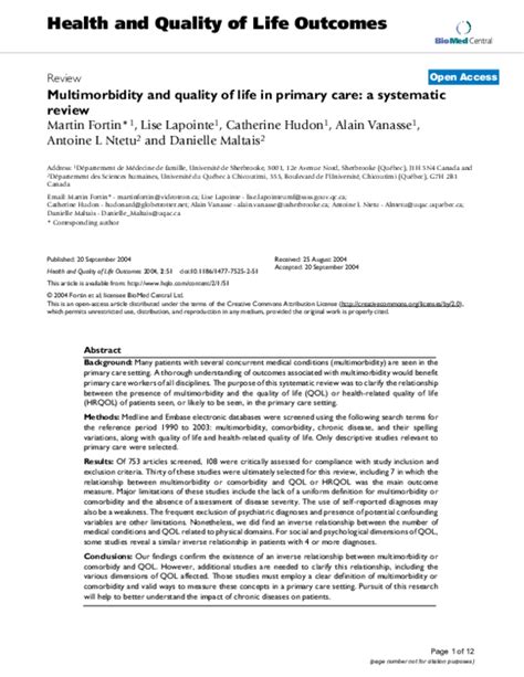 Pdf Multimorbidity And Quality Of Life In Primary Care A Systematic