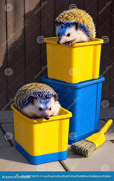 Två Färgade Häckar Försöker Ta Sig Ut Ur Gula Lådor Stock Illustrationer Illustration Av