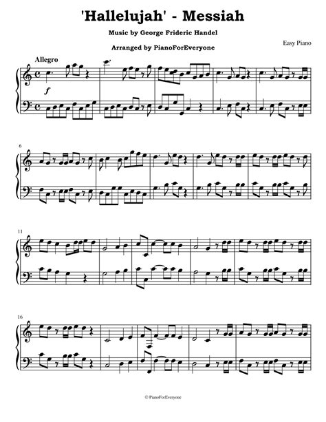 Hallelujah From Messiah Handel Easy Piano Arr PianoForEveryone By George Frideric