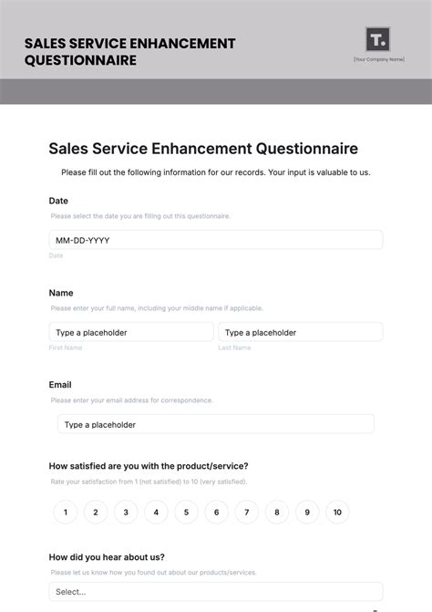 Free Sales Service Enhancement Questionnaire Template To Edit Online