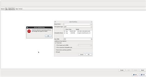 Software Installation Could Not Allocate Requested Partitions While