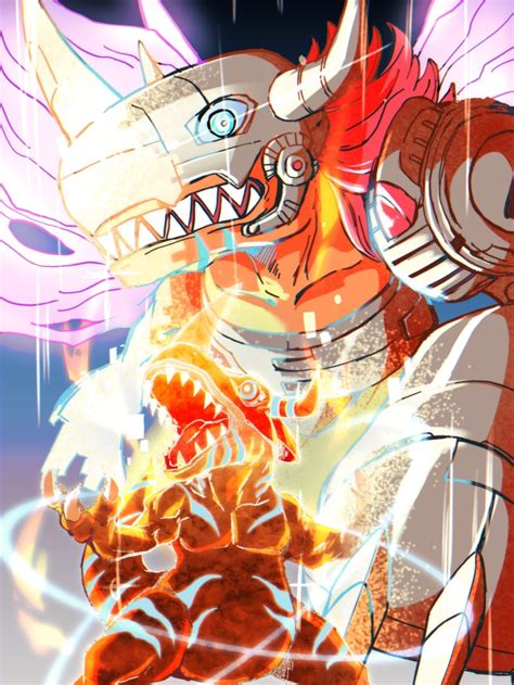 Greymon And Metalgreymon Digimon Drawn By Megane Mochi Danbooru