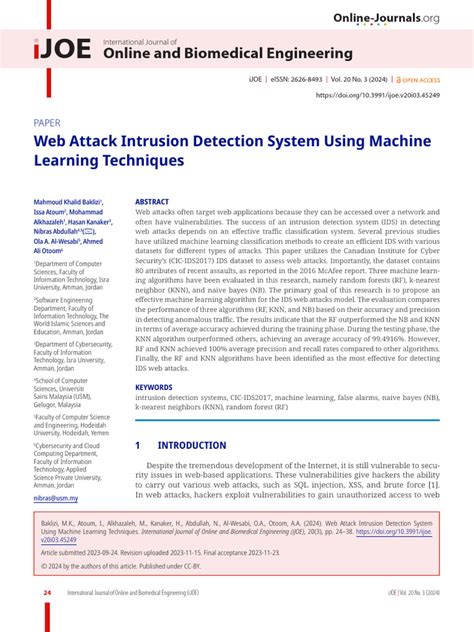 24 web attack intrusion detection system using machine learning