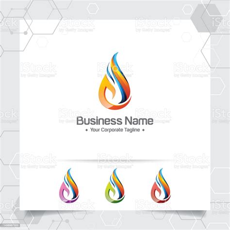 석유 가스 로고 디자인 벡터는 광산 산업과 연료 처리를 위한 불타는 화염과 기름 방울 아이콘의 개념입니다 3차원 형태에 대한 스톡 벡터 아트 및 기타 이미지 Istock