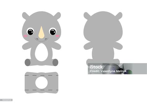 Diy 귀여운 코뿔소 초콜릿 계란 홀더 템플릿 부활절 달걀소매 종이 상자 인쇄 가능한 색상 구성표입니다 레이저 절단 벡터 템플릿 격리 된 포장 디자인 그림 Diy에 대한