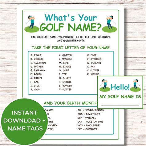 Whats Your Golf Name Game With Name Tags Printable Golf Name
