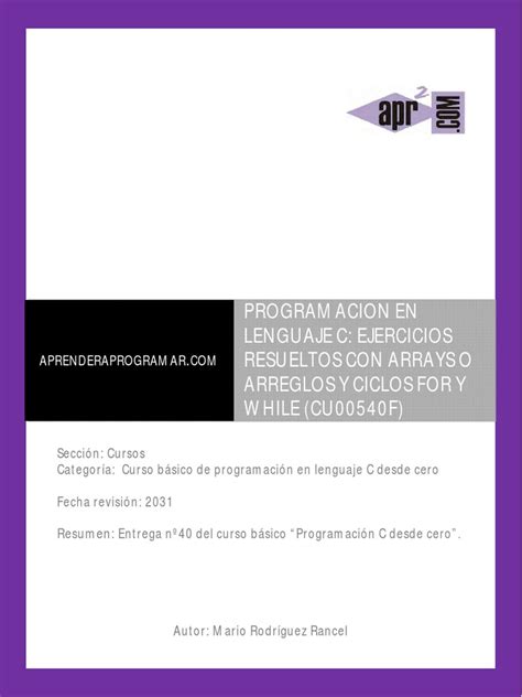 Ejercicios Resueltos Arrays Arreglos Bucles For While En C Pdf Pdf Programación De
