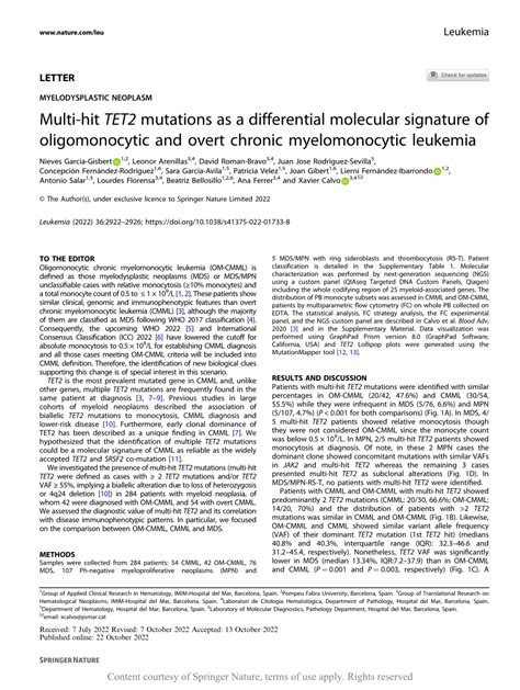 Multi Hit Tet2 Mutations As A Differential Molecular Signature Of