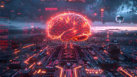Futuristic Digital Brain Neural Network Connections High Tech Circuit Board Background Stock