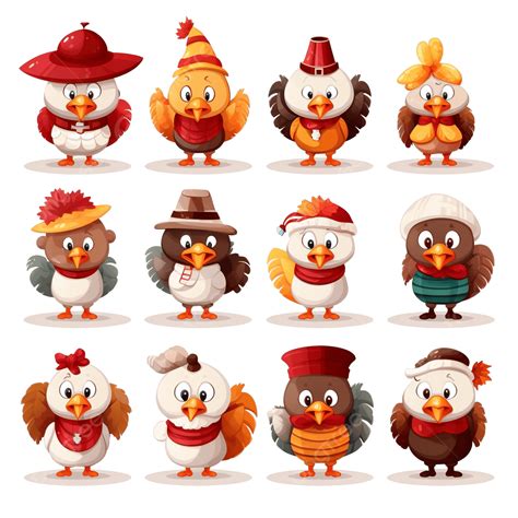 Cute Thanksgiving Characters And Turkeys Vector Collection