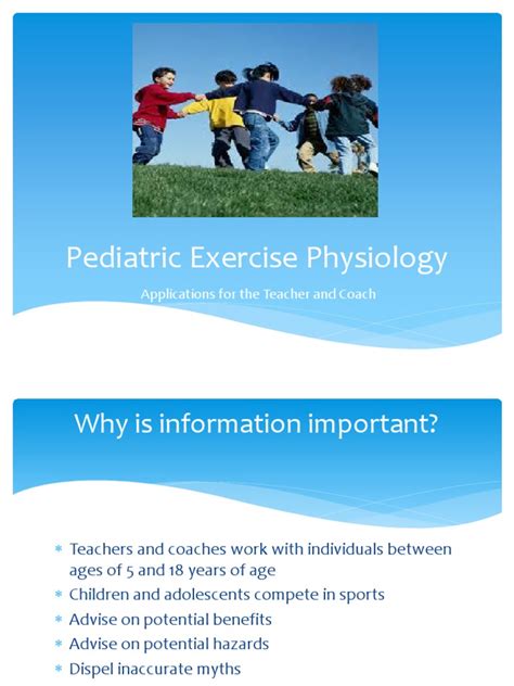 Pediatric Exercise Physiology Applications For The Teacher And Coach